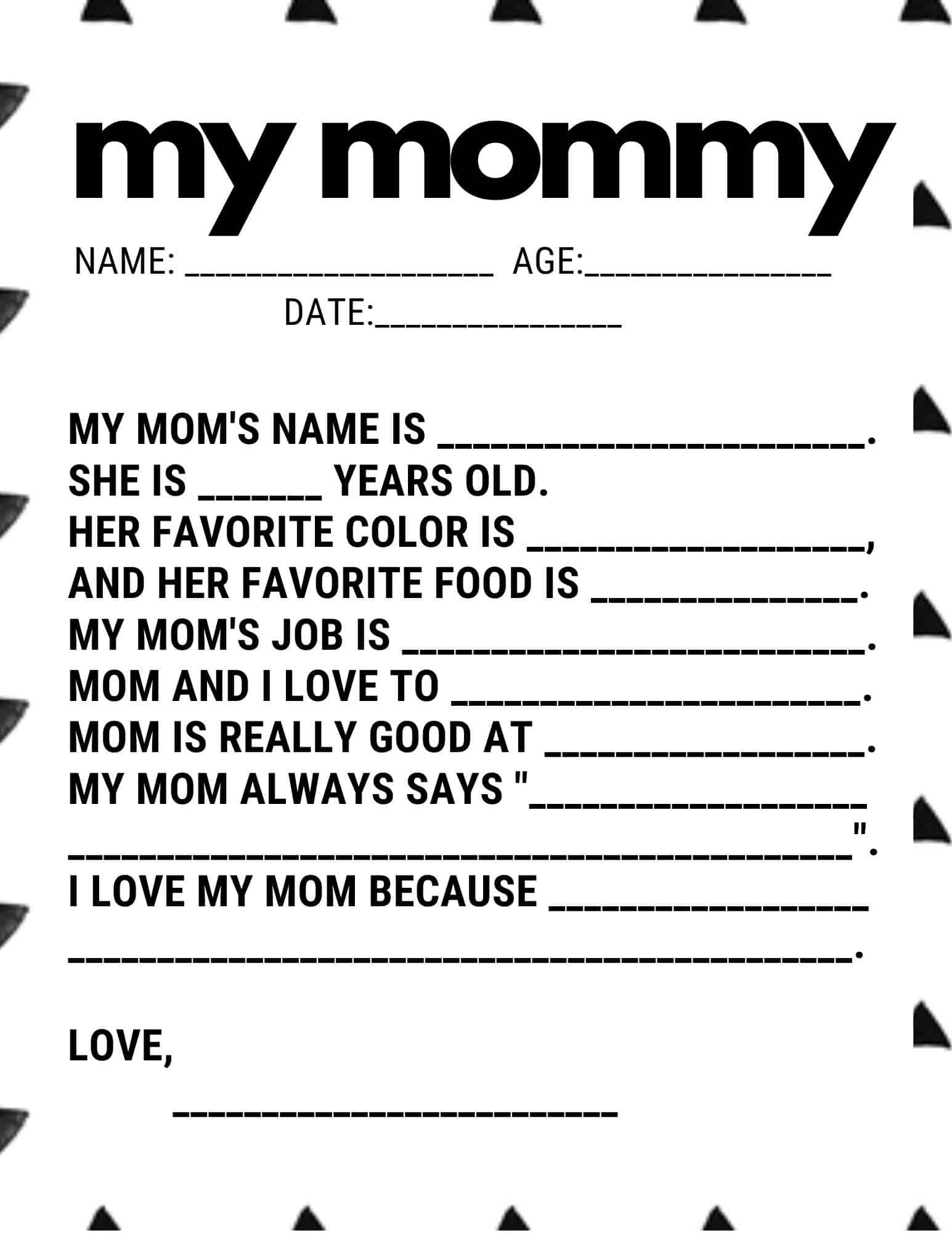 All About Mom Questions: Mother's Day Interview (Free Printable ...