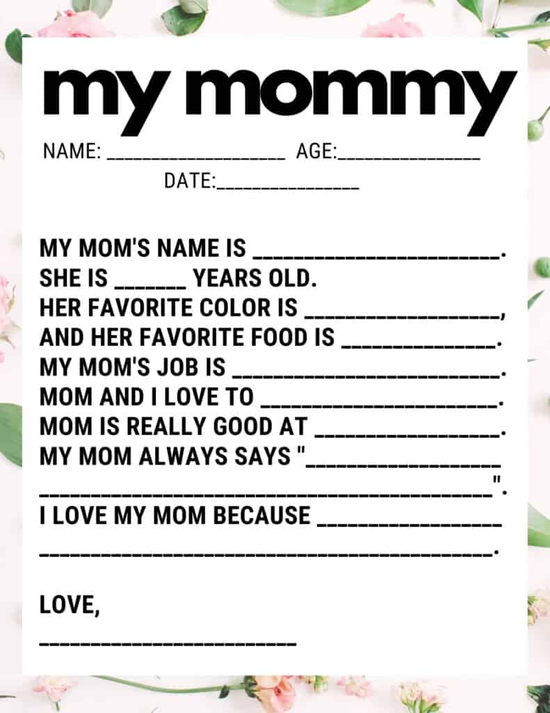 All About Mom Questions: Mother's Day Interview (Free Printable ...