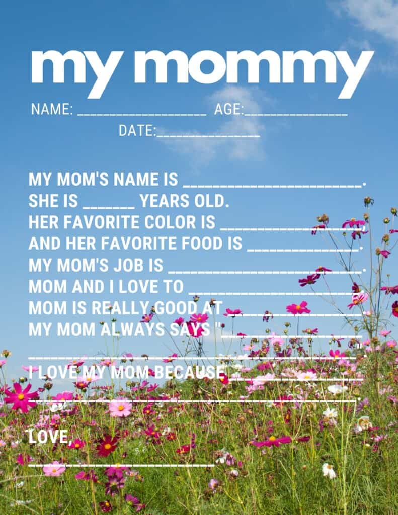 All About Mom Questions: Mother's Day Interview (Free Printable ...